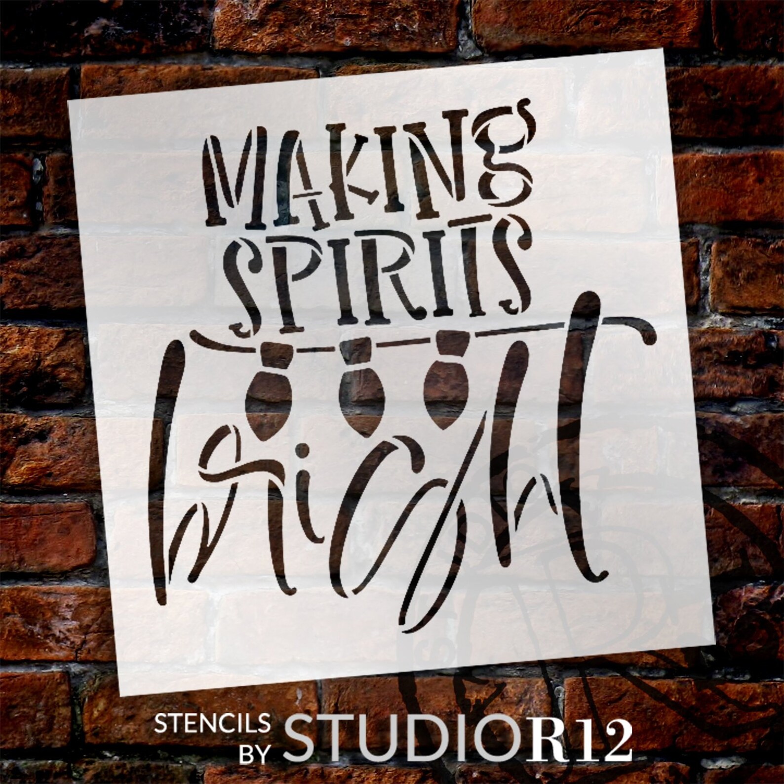 Making Spirits Bright Stencil With Christmas Lights by | Etsy