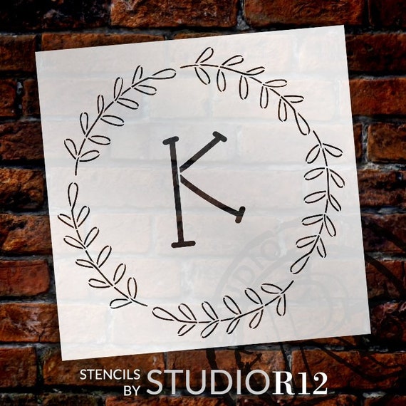Simple Monogram Stencil with Wreath by StudioR12 Letter | Etsy