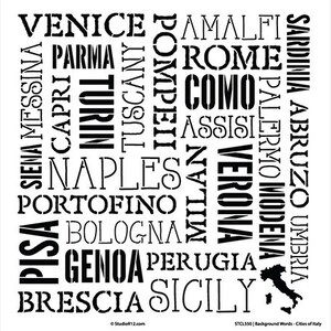 Background Words Cities of Italy Stencil 12 X 12 SKU:STCL550 - Etsy