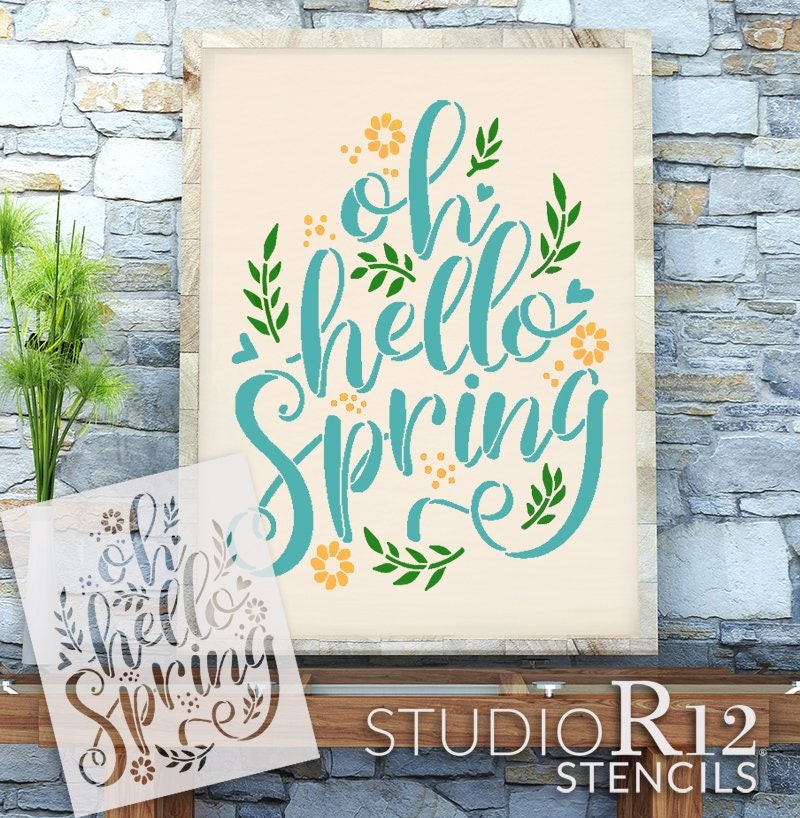 Oh Hello Spring Script Stencil With Flowers by Studior12 DIY - Etsy