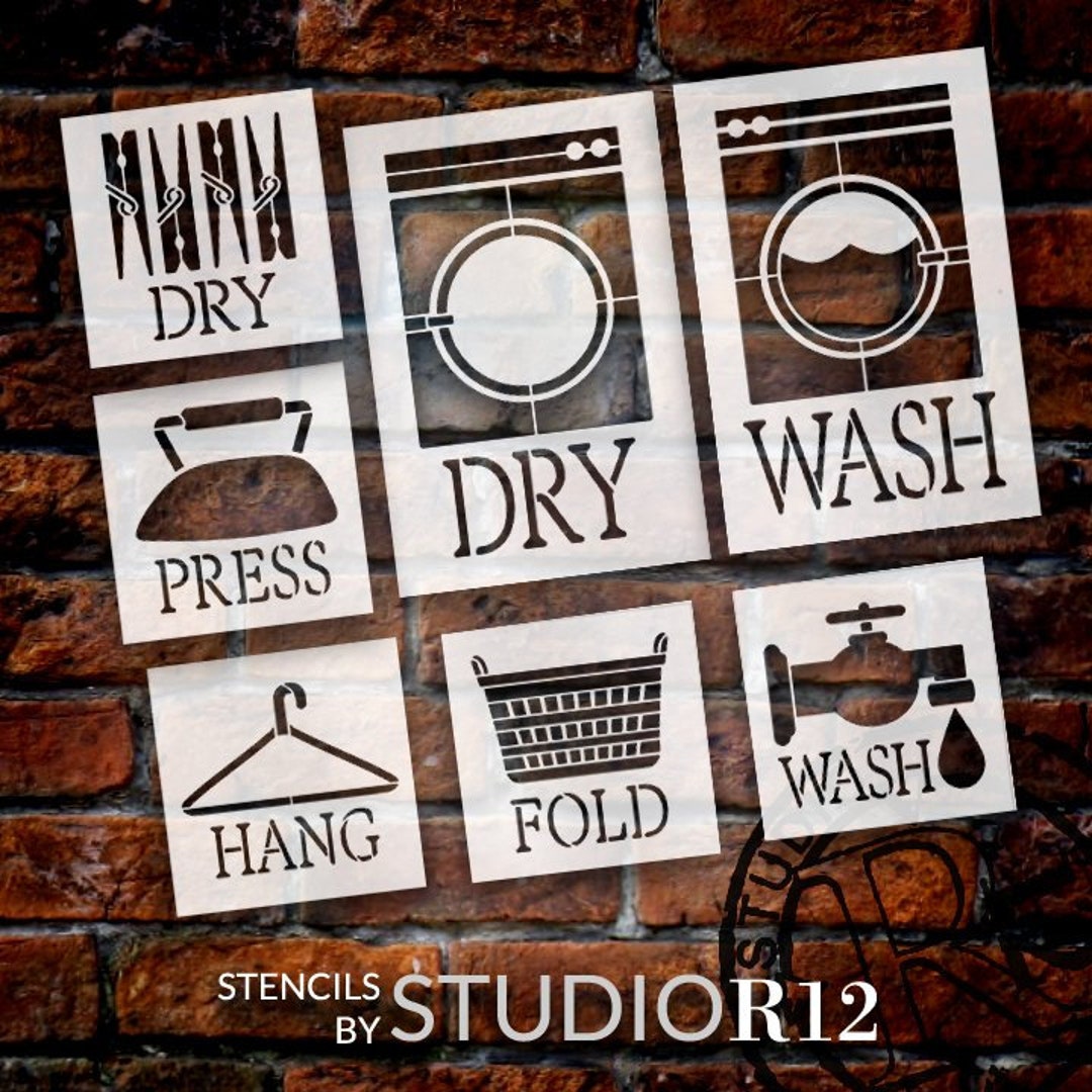 Laundry Room Symbol 7-piece Stencil Set by Studior12 Wash Dry Fold ...