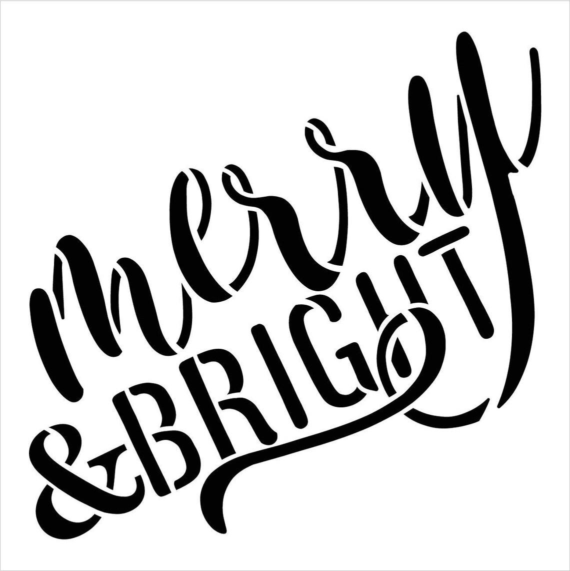 Merry and Bright Cursive Christmas Holiday Word Stencil by | Etsy