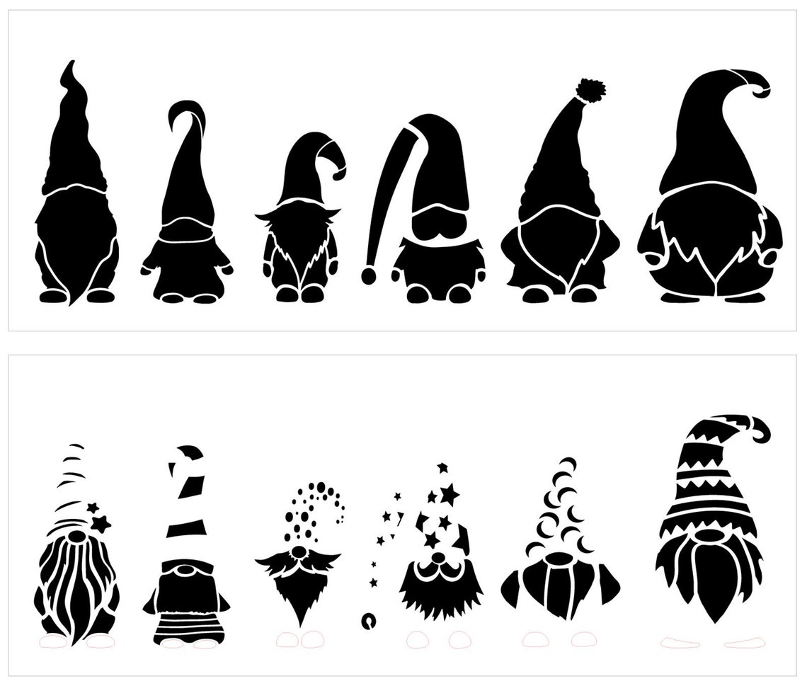 Six Gnomes 2-part Stencil by Studior12 Craft DIY Garden Home - Etsy