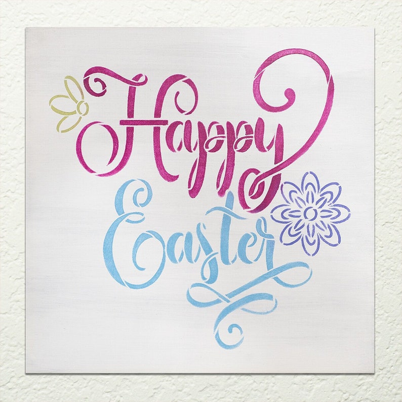Happy Easter Script Stencil With Flower by Studior12 DIY - Etsy
