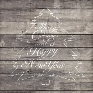 Merry Christmas and A Happy New Year Tree Script Word Art Stencil ...