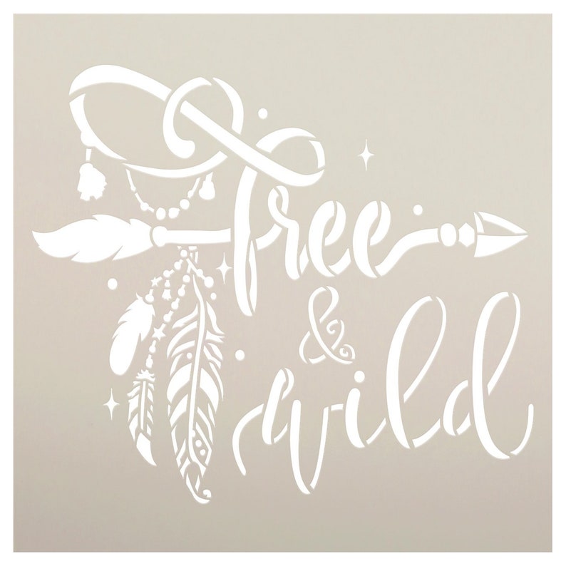 Wild & Free Stencil by Studior12 DIY Boho Bohemian Feather - Etsy