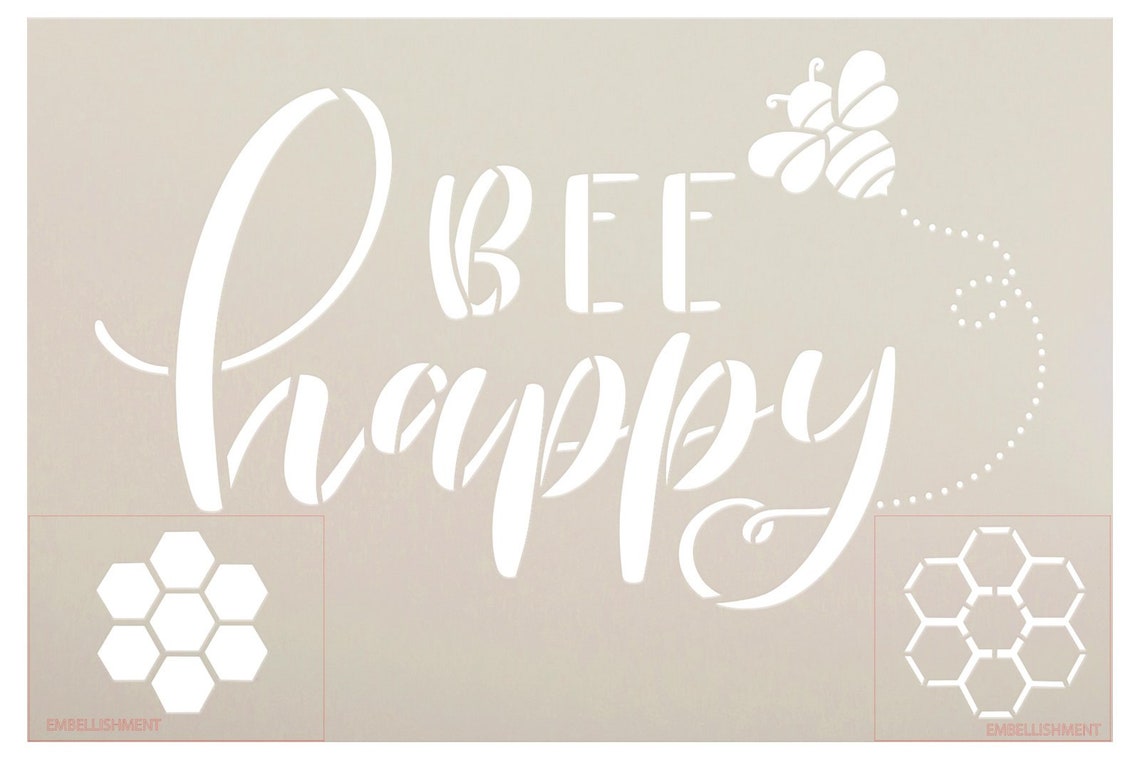 Bee Happy Script Stencil by Studior12 Craft DIY Spring Home - Etsy