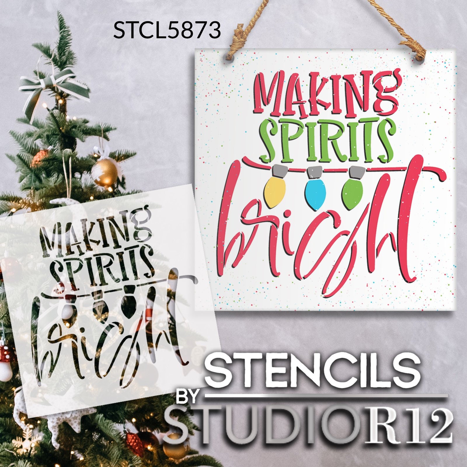 Making Spirits Bright Stencil With Christmas Lights by - Etsy