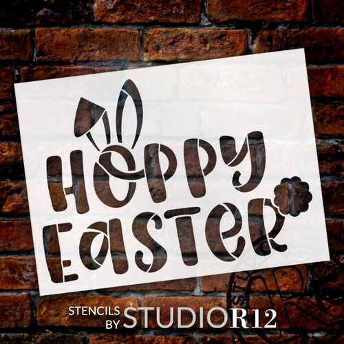 Easter Bunny Stencil With Laurels by Studior12 DIY Floral - Etsy