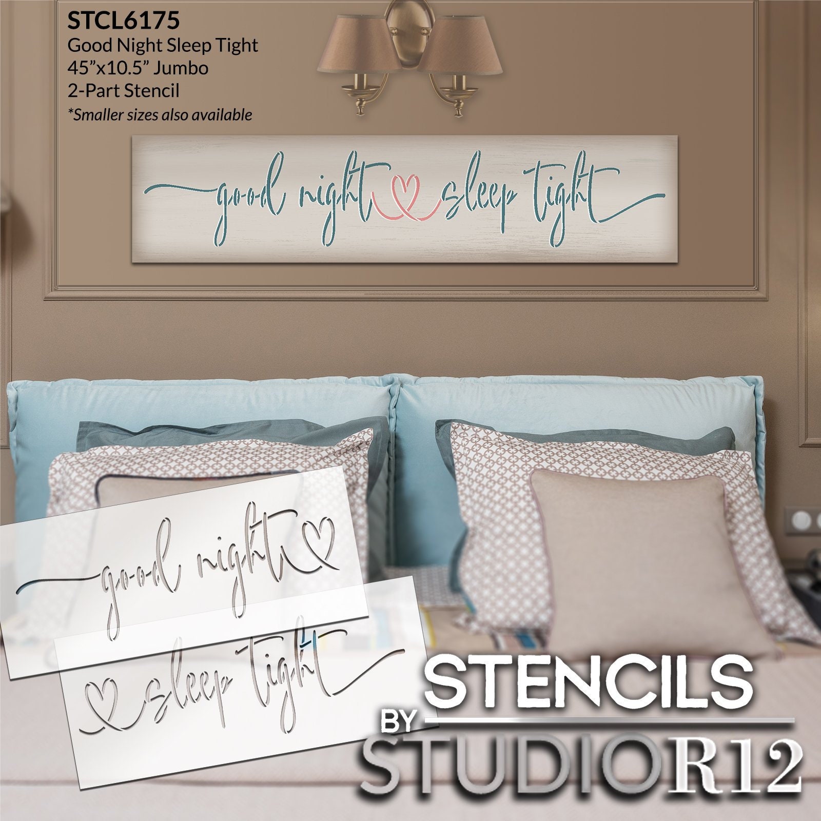 Good Night Sleep Tight Script Stencil With Heart by Studior12 - Etsy Canada