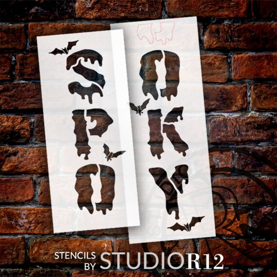 Vertical Spooky Tall Porch Sign Stencil W/ Bats by Studior12 - Etsy
