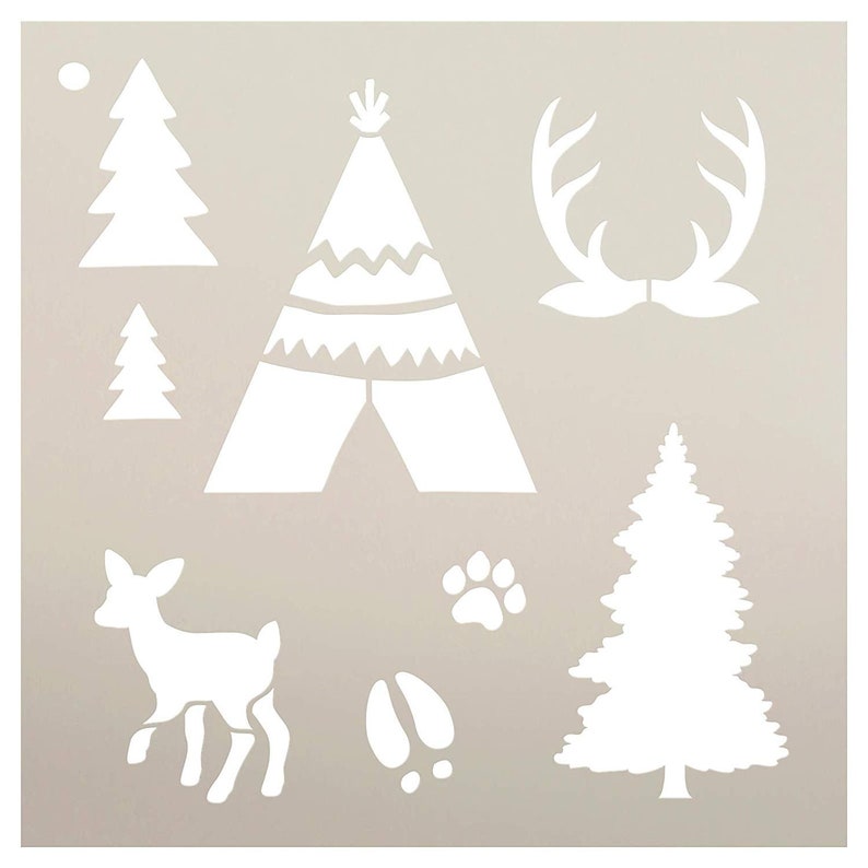 Woodland Art Stencil by Studior12 DIY Nursery Nature Decor - Etsy