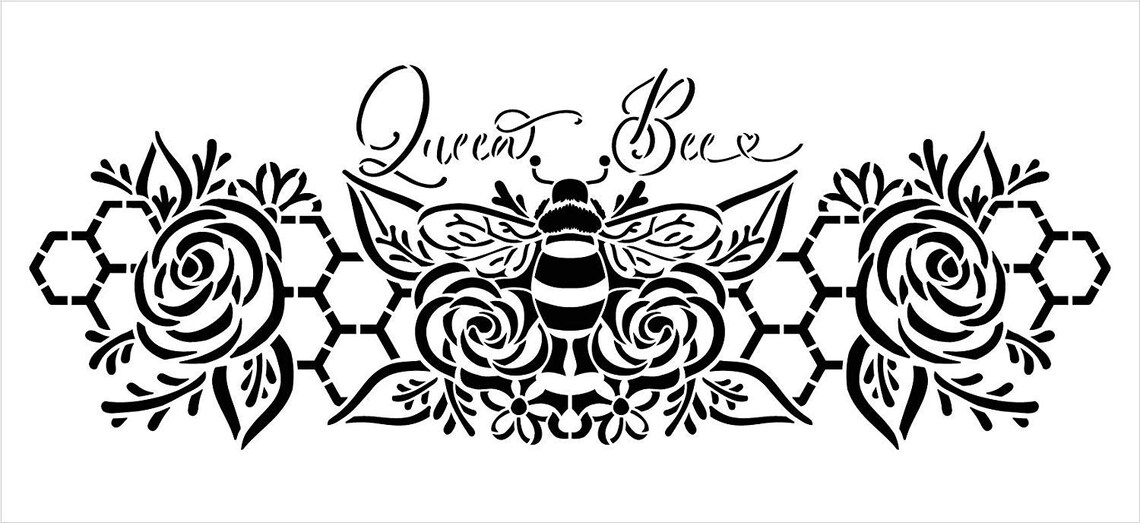 Queen Bee Stencil With Flowers & Honeycomb by Studior12 DIY - Etsy