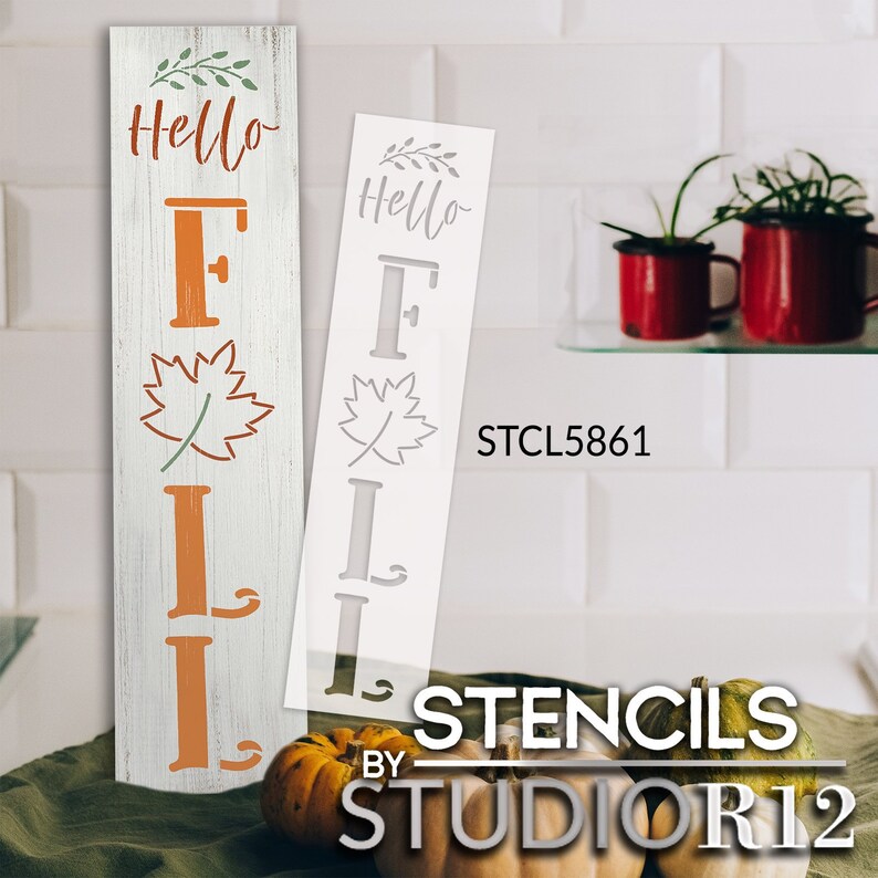 Hello Fall Stencil by Studior12 Craft DIY Autumn Leaf Porch | Etsy