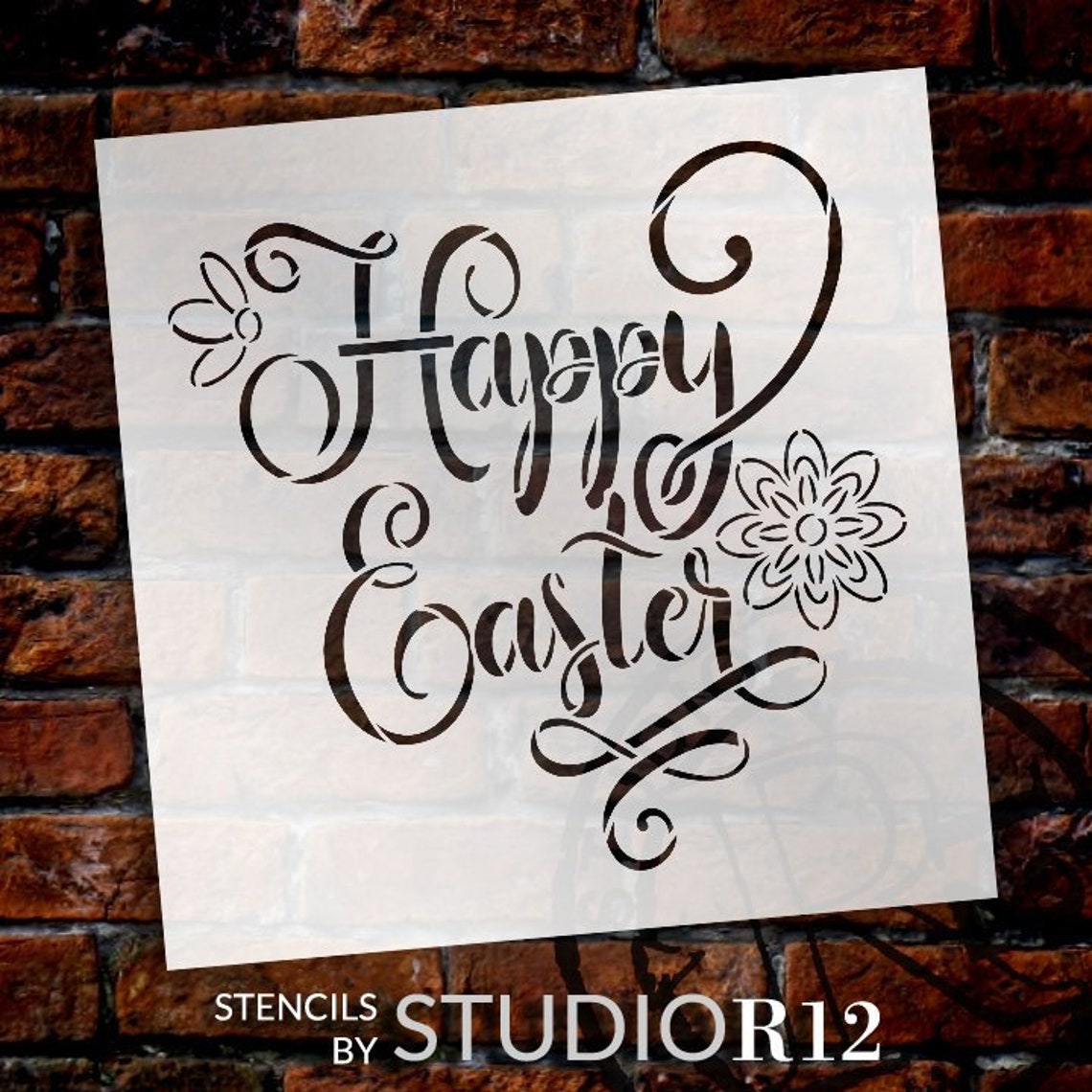 Happy Easter Script Stencil With Flower by Studior12 DIY - Etsy