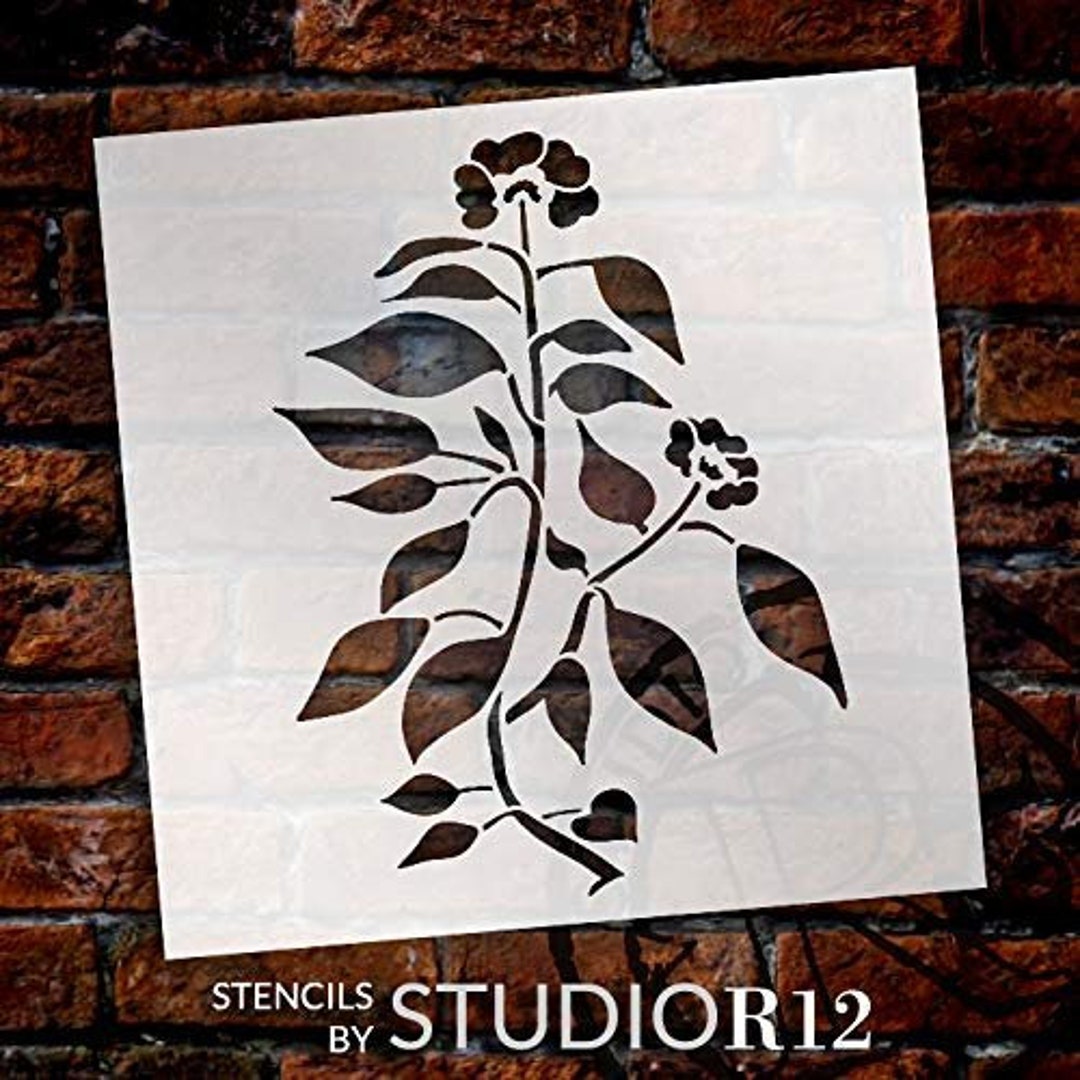 Flower Sprig With Leaves Stencil by Studior12 DIY Plant Outdoor Home ...