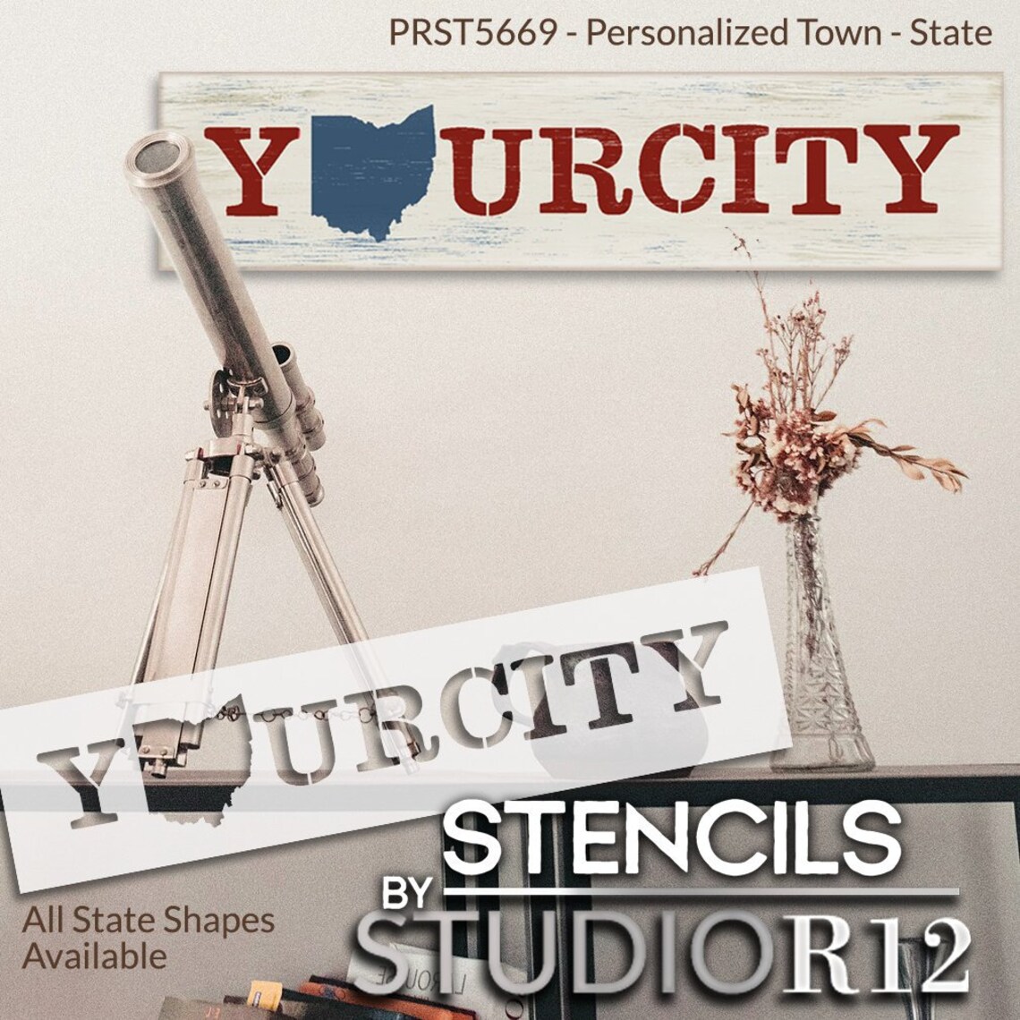 Personalized Hometown Stencil With State Shape by Studior12 - Etsy