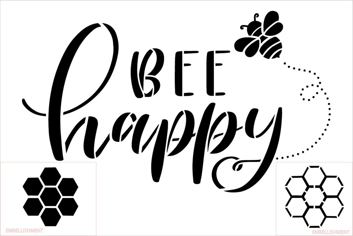 Bee Happy Script Stencil by Studior12 Craft DIY Spring Home - Etsy