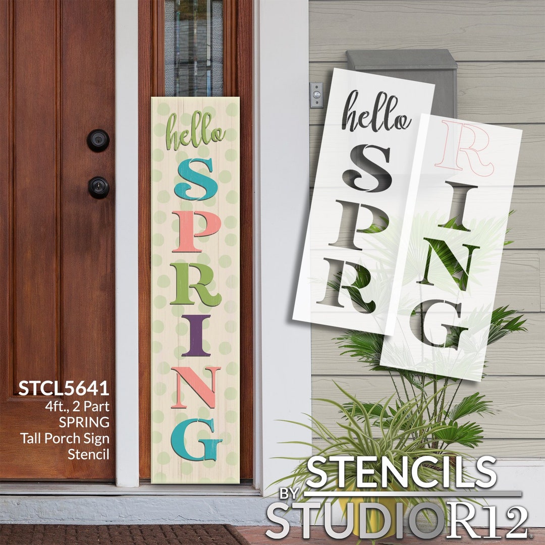 Hello Spring Stencil by Studior12 DIY Outdoor Wood Leaner Home Decor ...