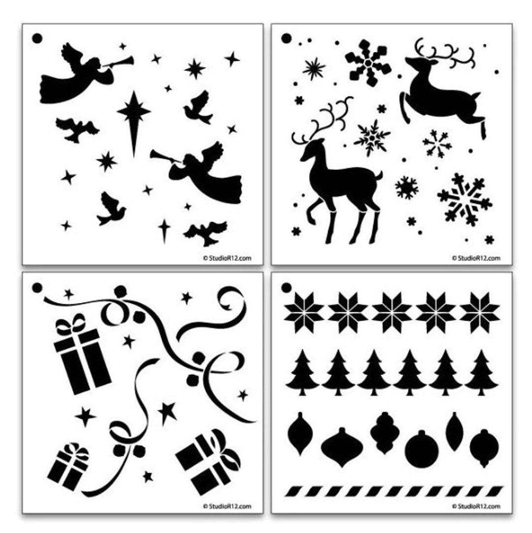 Christmas Pattern Stencils Set 4-piece Set Reindeer, Snowflake, Angel ...