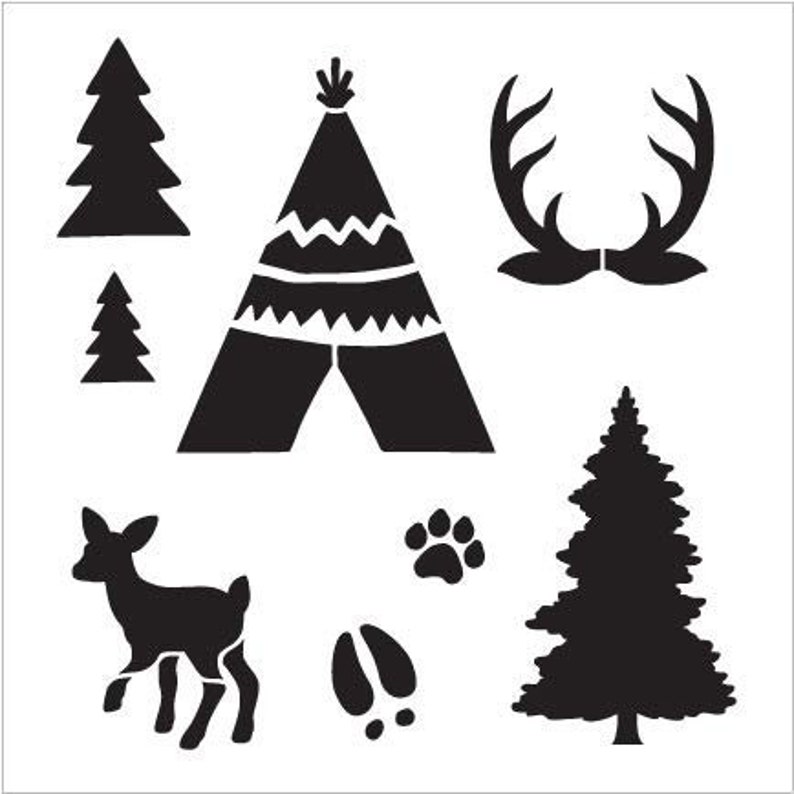Woodland Art Stencil by Studior12 DIY Nursery Nature Decor - Etsy