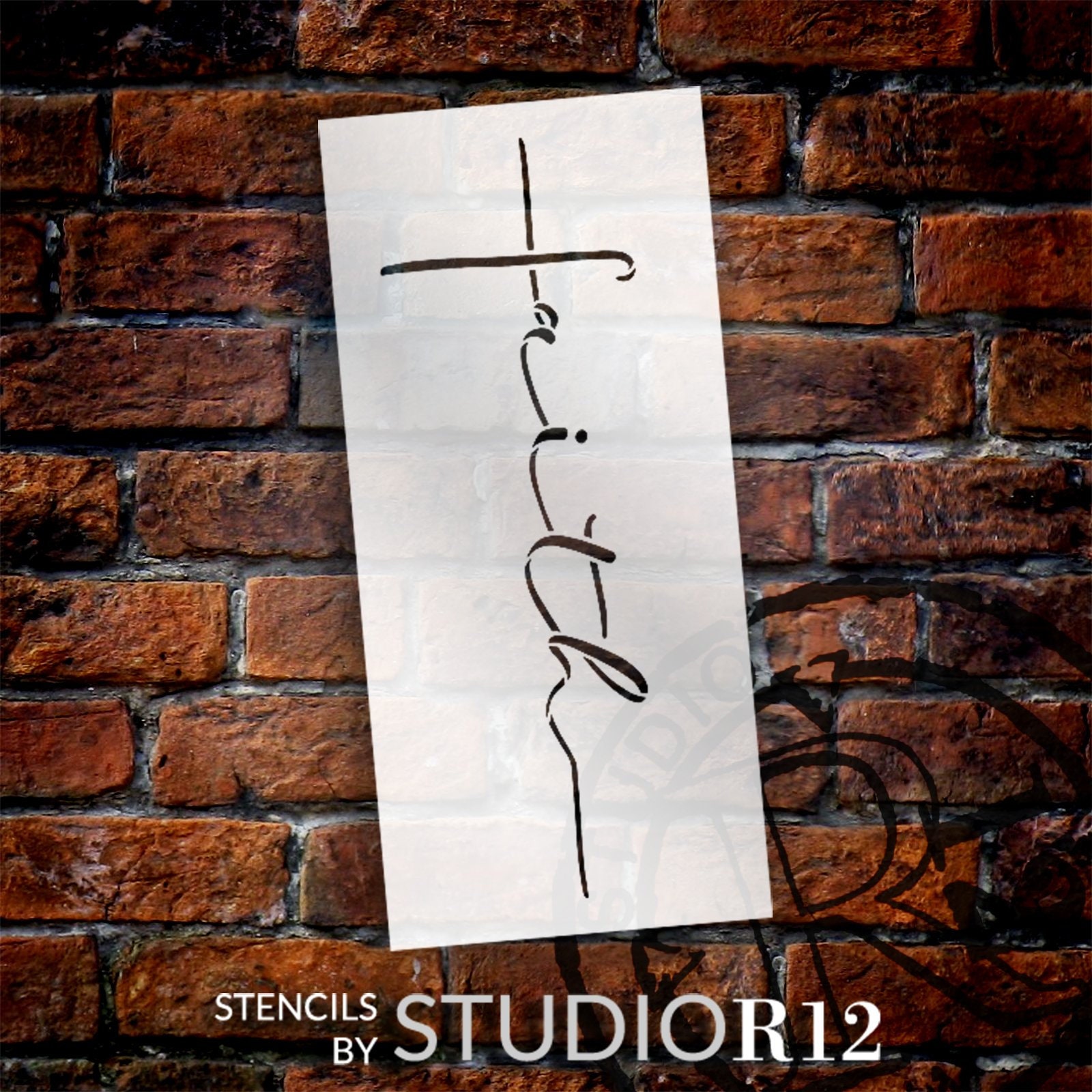 Vertical Faith Script With Cross Stencil by Studior12 Craft - Etsy