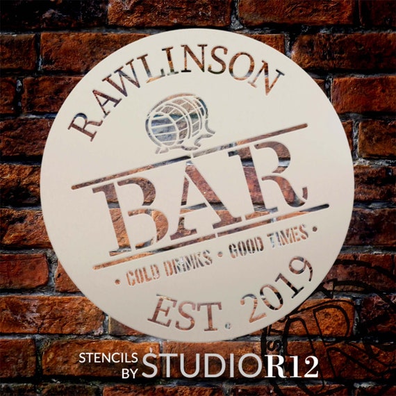 Personalized Bar Round Stencil With Barrel by Studior12 DIY | Etsy
