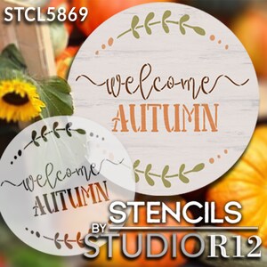 Welcome Autumn Round Stencil by Studior12 DIY Fall Cursive Script Home ...