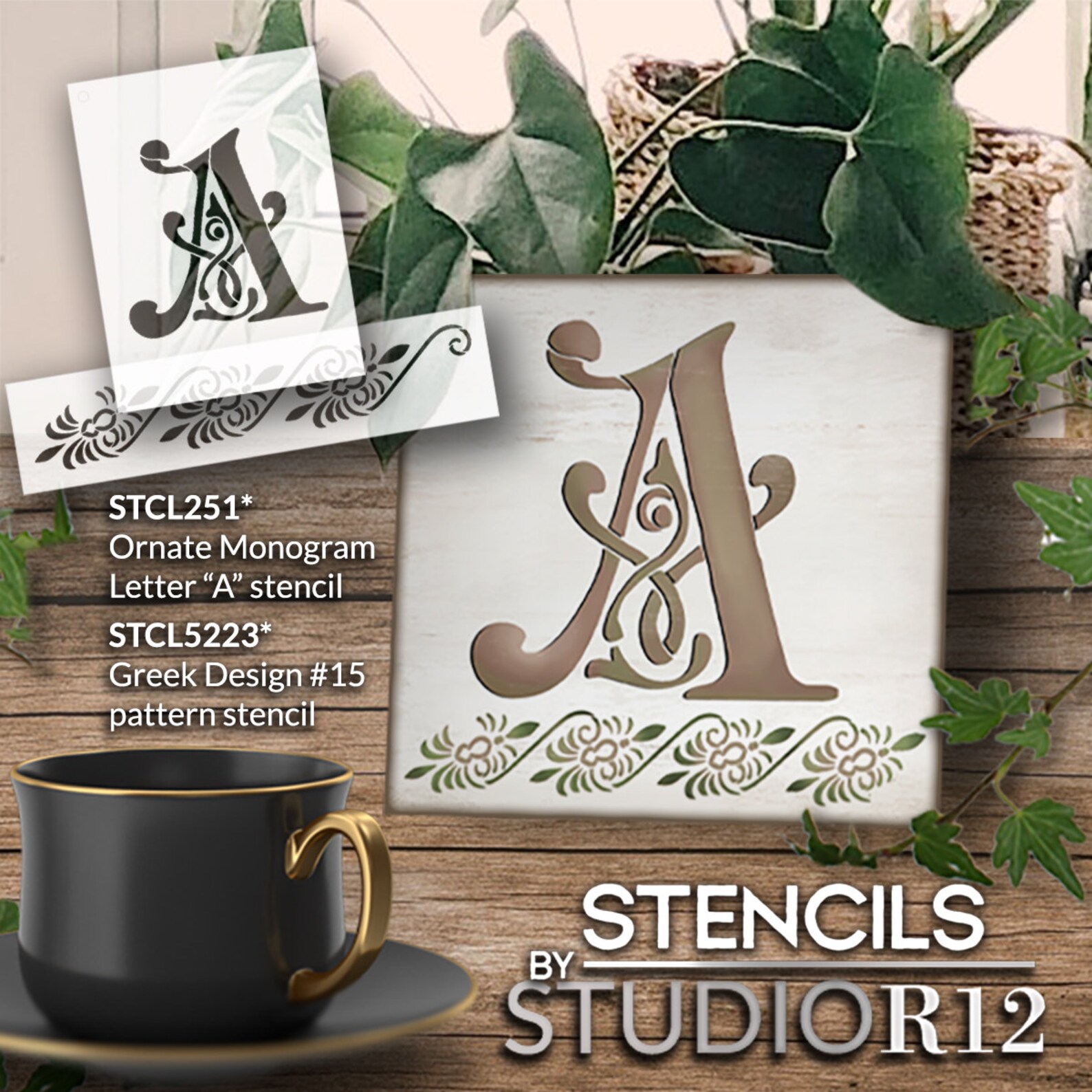 Ornate Monogram Stencil Select Letter STCL251-276 - Etsy