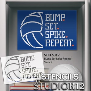 Bump, Set, Spike, Repeat Volleyball Stencil by Studior12 Craft DIY ...