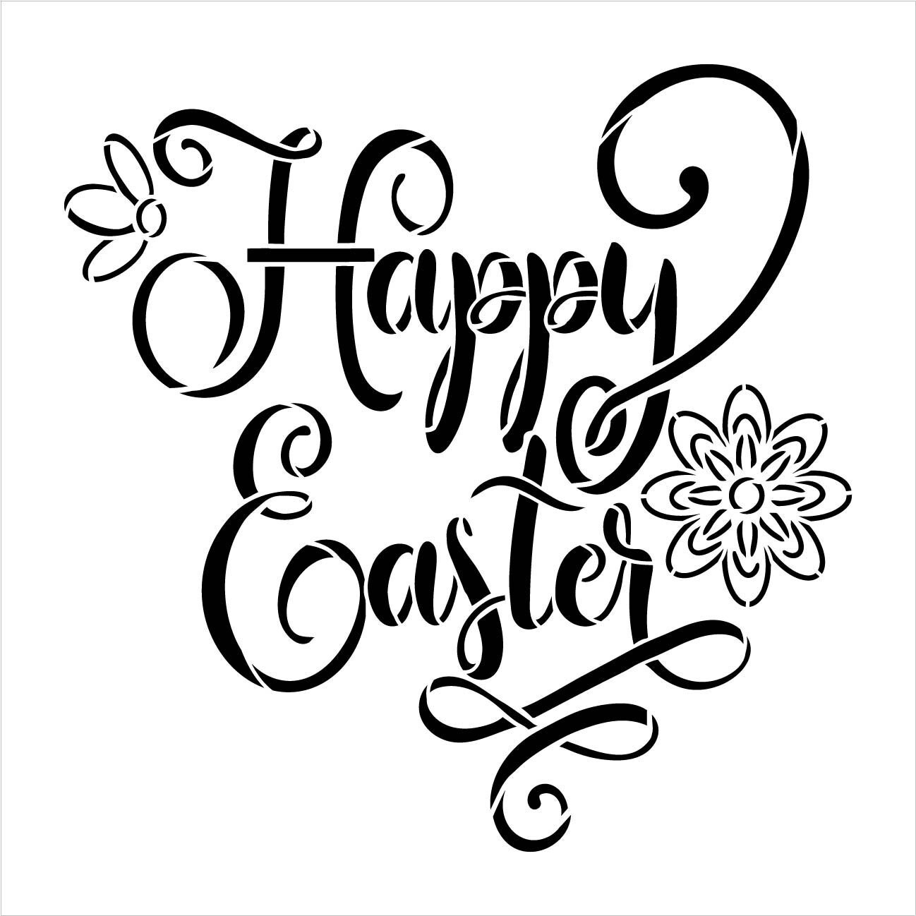 Happy Easter Script Stencil With Flower by Studior12 DIY - Etsy
