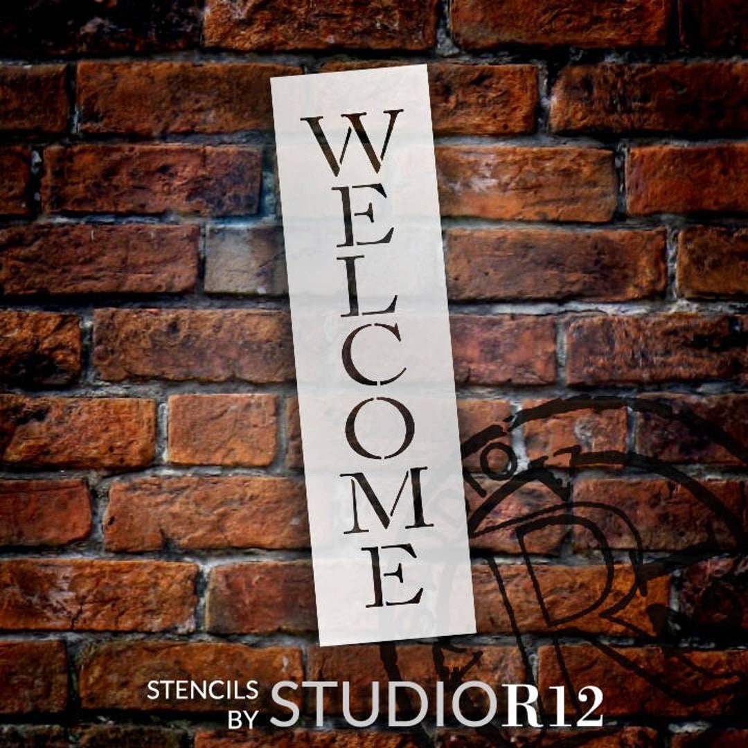 Welcome Skinny Traditional Vertical Word Stencil Select Size STCL1178 ...