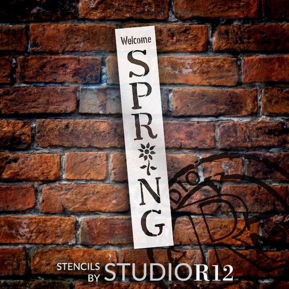 Welcome Spring Stencil With Flower by Studior12 Reusable | Etsy