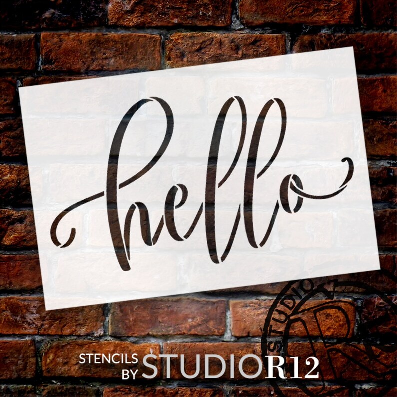 Simple Hello Script Stencil by Studior12 Craft DIY Farmhouse - Etsy