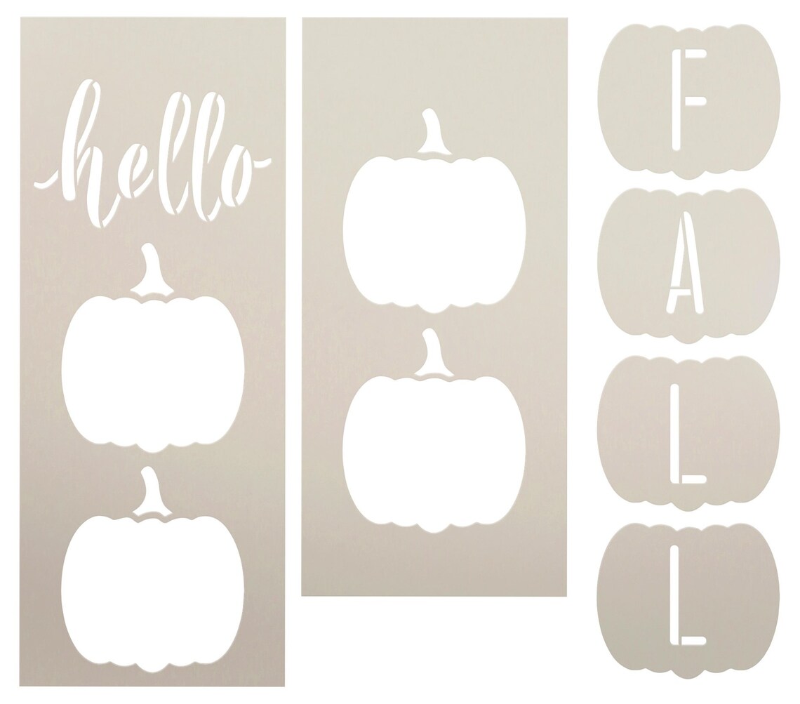 Vertical Hello Fall Tall Porch Sign Stencil W/ Pumpkins by - Etsy