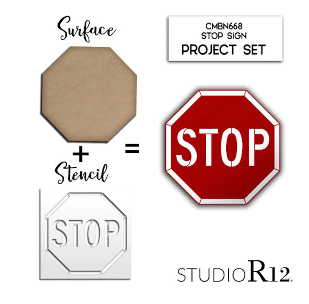 Stop Sign Project Set Includes Stencil and Surface Mancave Decor ...