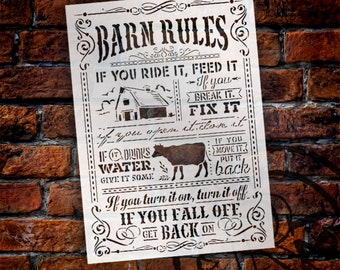 Barn Rules Stencil by Studior12 Select Size USA Made - Etsy