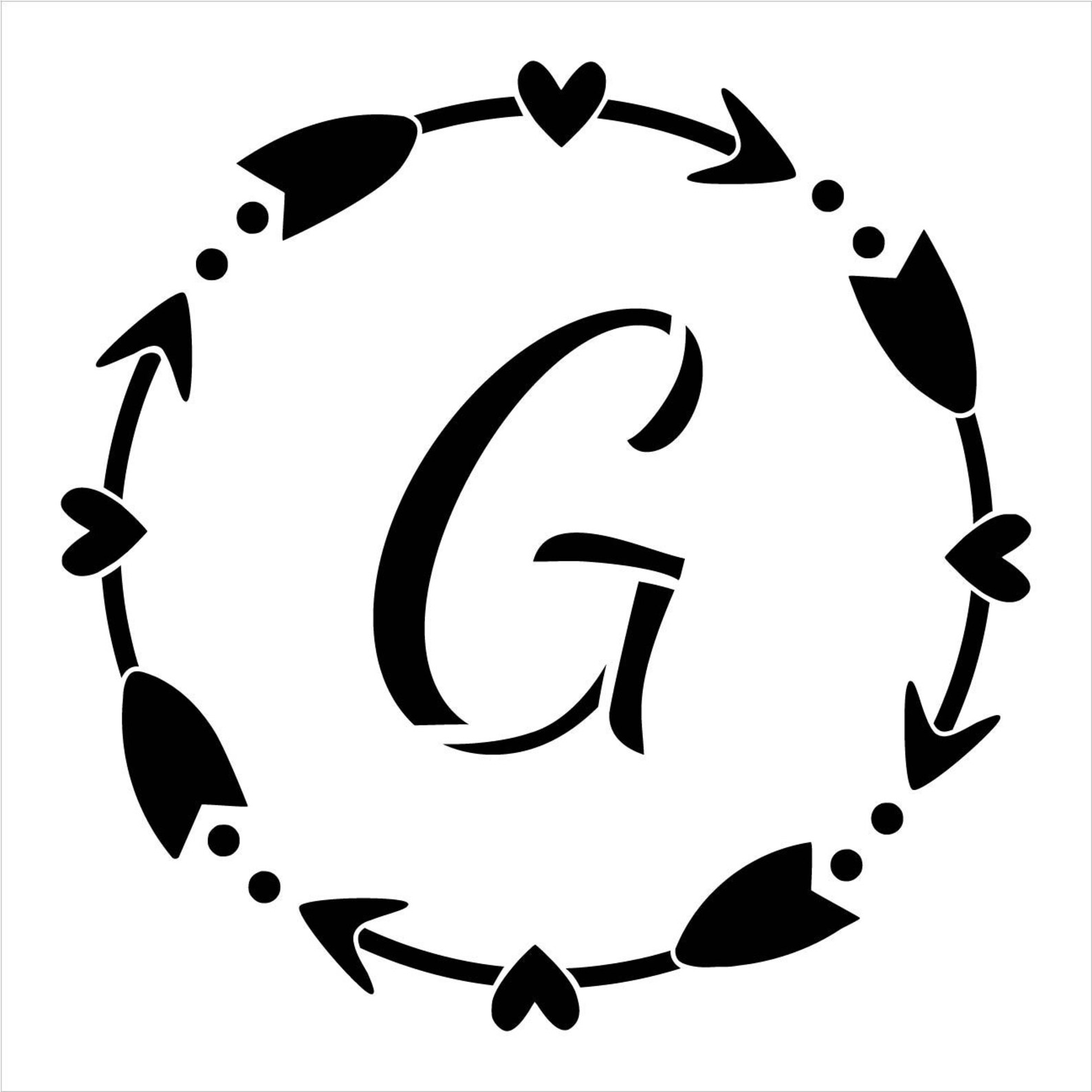 Heart & Arrow Wreath Monogram Stencil by Studior12 DIY - Etsy