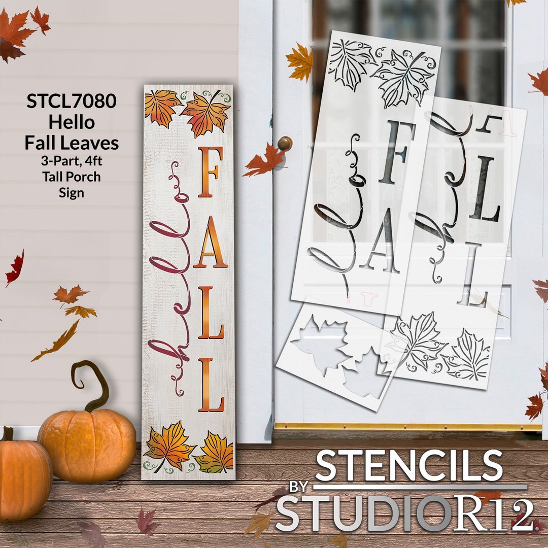 Hello Fall 4ft Tall Porch Sign Stencil With Leaves by Studior12 USA ...