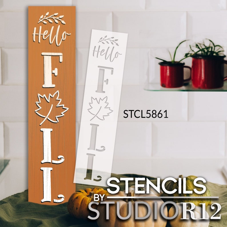Hello Fall Stencil by Studior12 Craft DIY Autumn Leaf Porch | Etsy