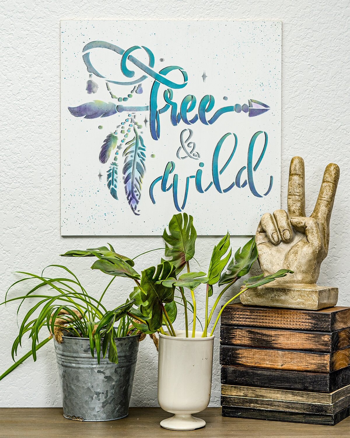 Wild & Free Stencil by Studior12 DIY Boho Bohemian Feather | Etsy