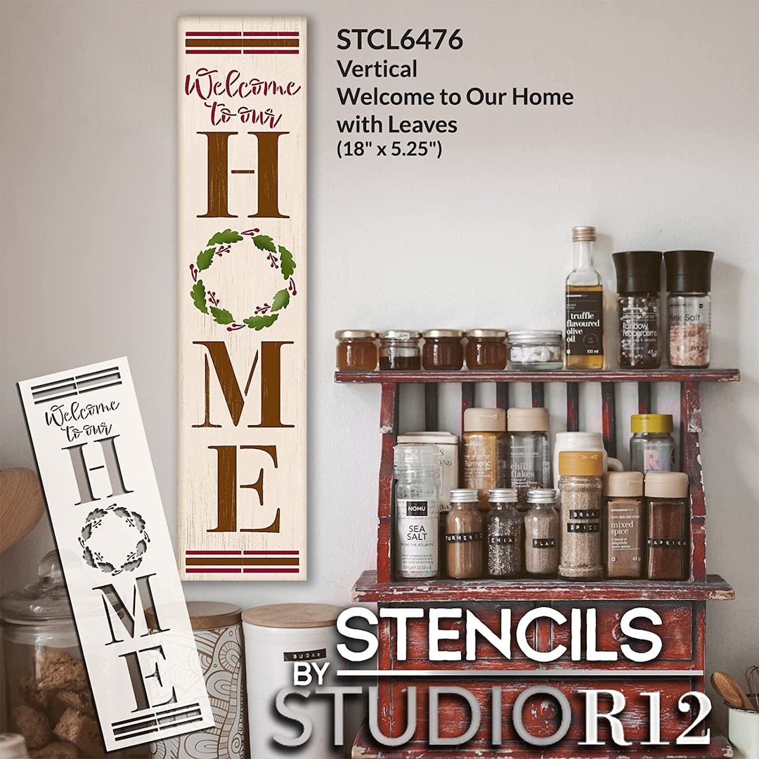Vertical Welcome Home Tall Porch Sign Stencil With Wreath by Studior12 ...