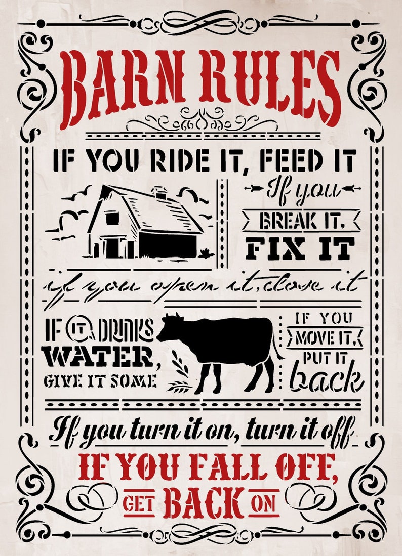 Barn Rules Stencil by Studior12 Select Size USA Made - Etsy
