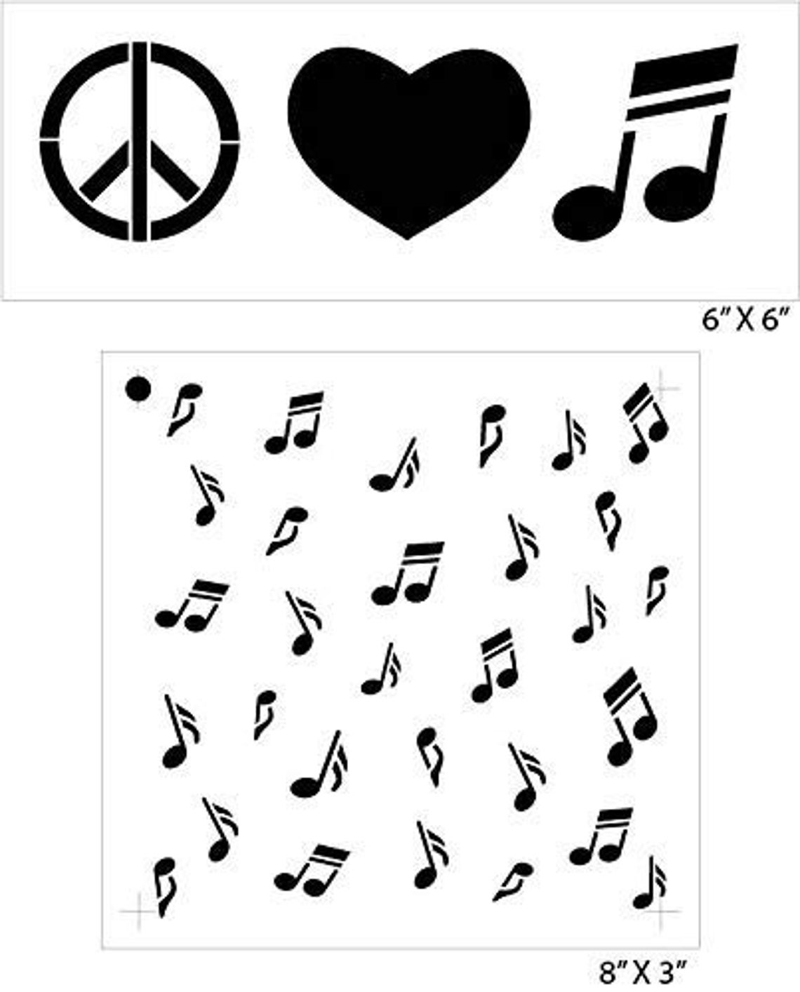 Peace Love & Paw Prints Music Note Stencil Set 2 Piece by | Etsy