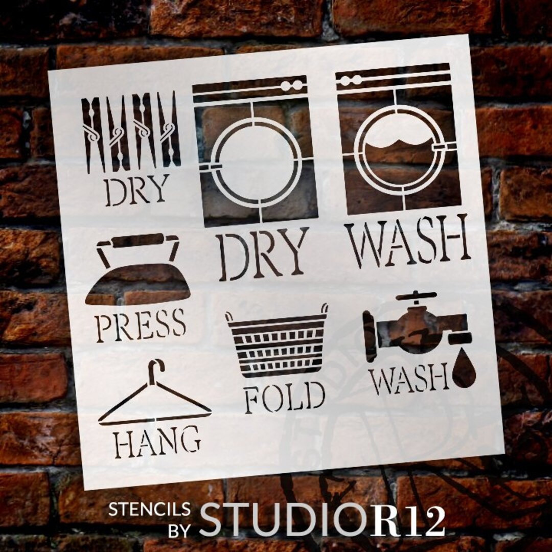 Laundry Room Symbols Stencil by Studior12 DIY Washer Dryer Cleaning ...