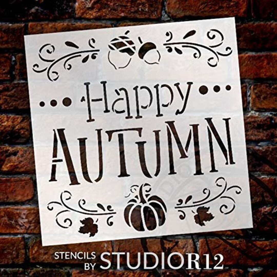 Happy Autumn Stencil With Pumpkin & Acorns by Studior12 DIY - Etsy