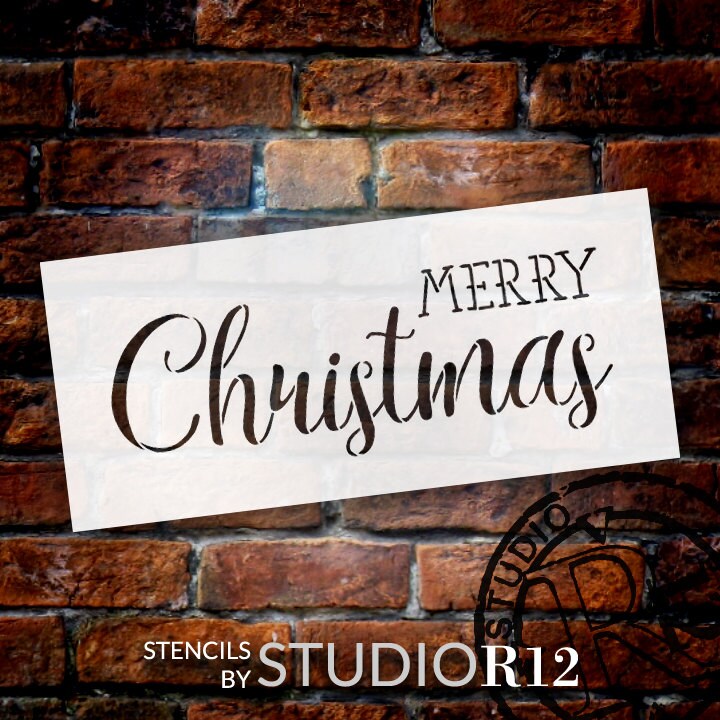 Merry Christmas Trendy Rustic Script Word Art Stencil - Etsy