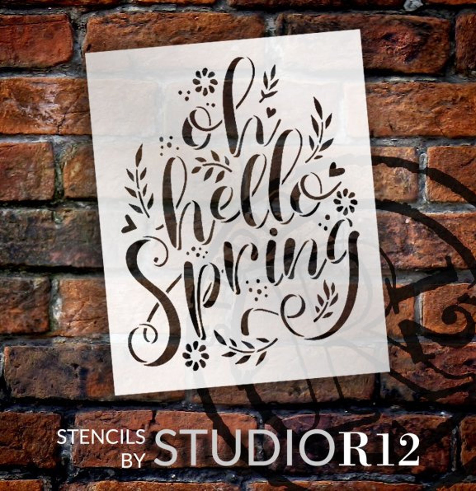 Oh Hello Spring Script Stencil With Flowers by Studior12 DIY - Etsy