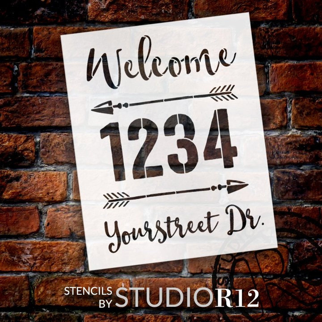 Personalized Welcome Script Address Stencil With Arrows by Studior12 ...