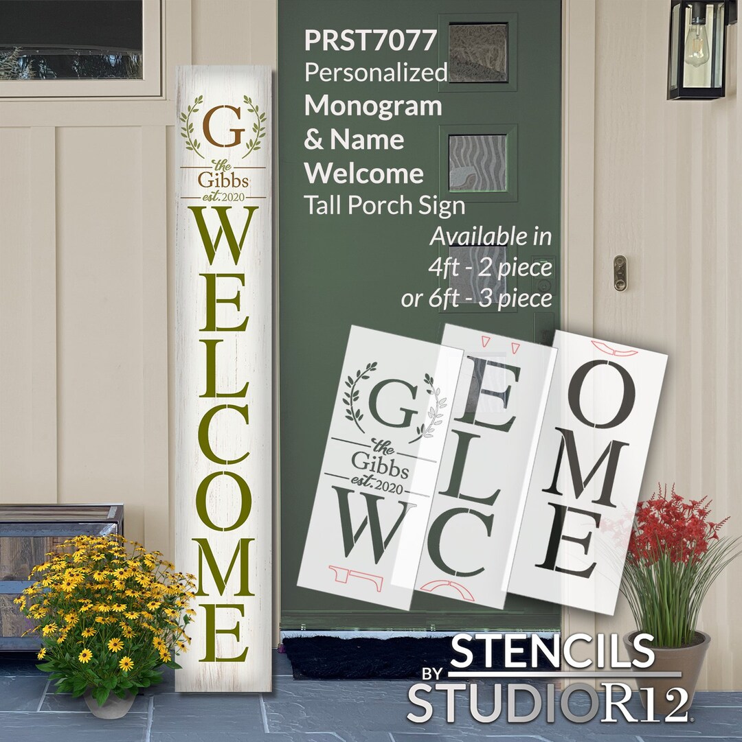 Monogram Welcome Tall Porch Sign Stencil by Studior12 Select Size USA ...